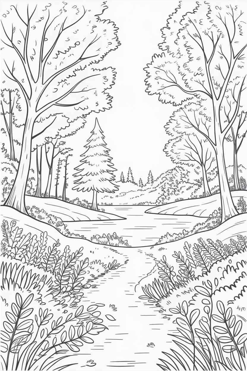 55+Fall Landscape Coloring Pages | Free Printable for Kids & Adults