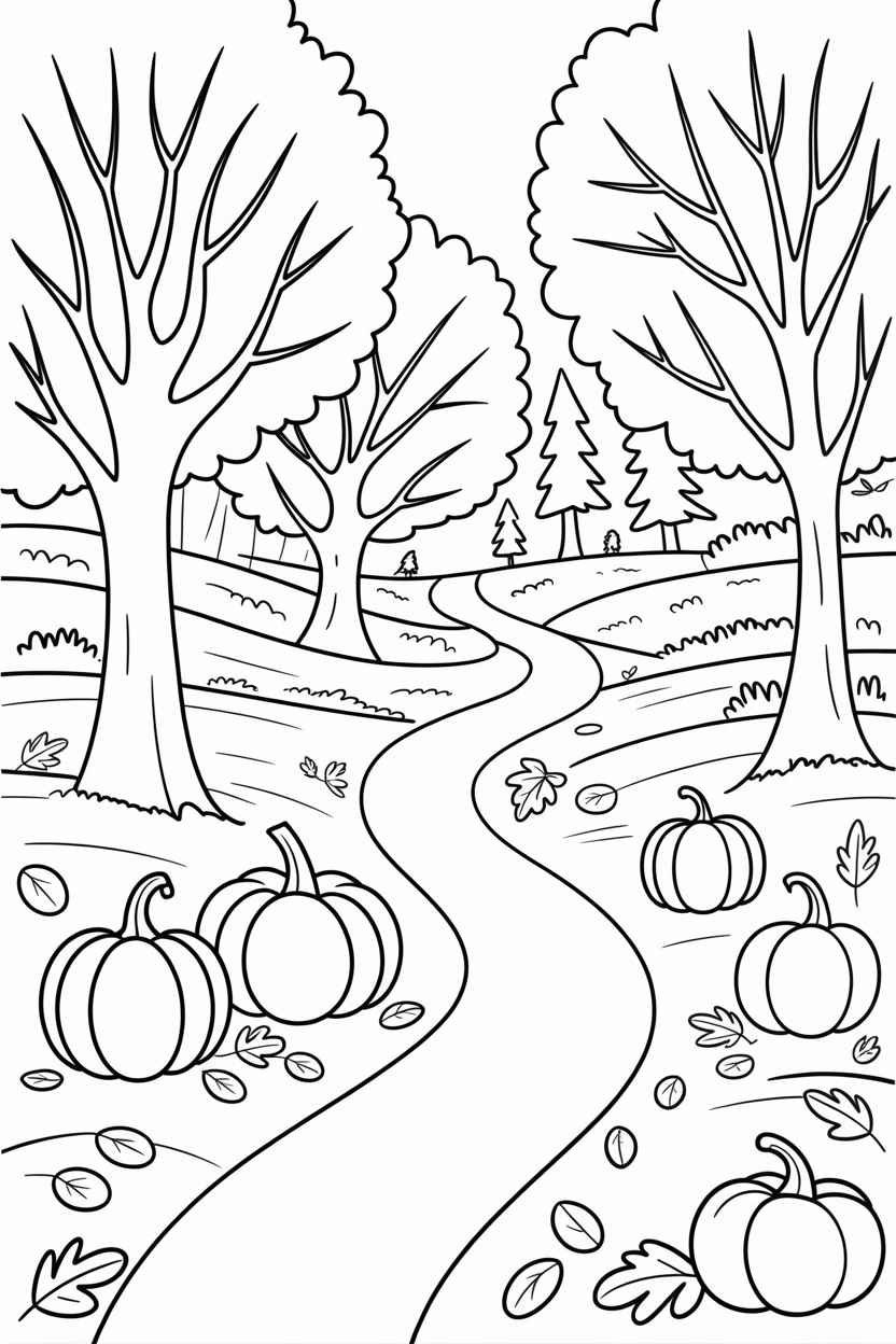 55+Fall Landscape Coloring Pages | Free Printable for Kids & Adults