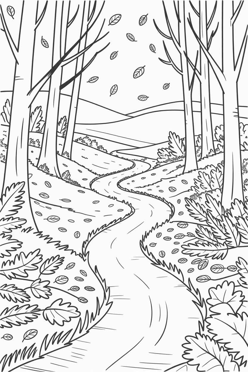 55+Fall Landscape Coloring Pages | Free Printable for Kids & Adults