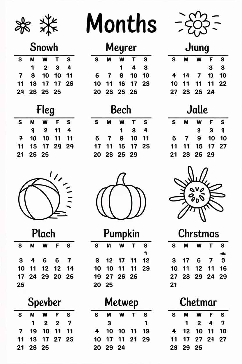 📅 Free Month Coloring Pages 🖍️ Printable for All Ages(PDFs)