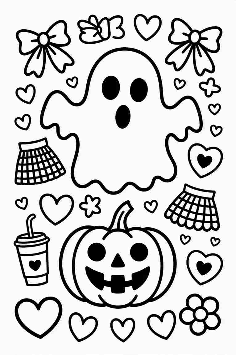 50+ Preppy Halloween Coloring Pages Free Printable PDFs